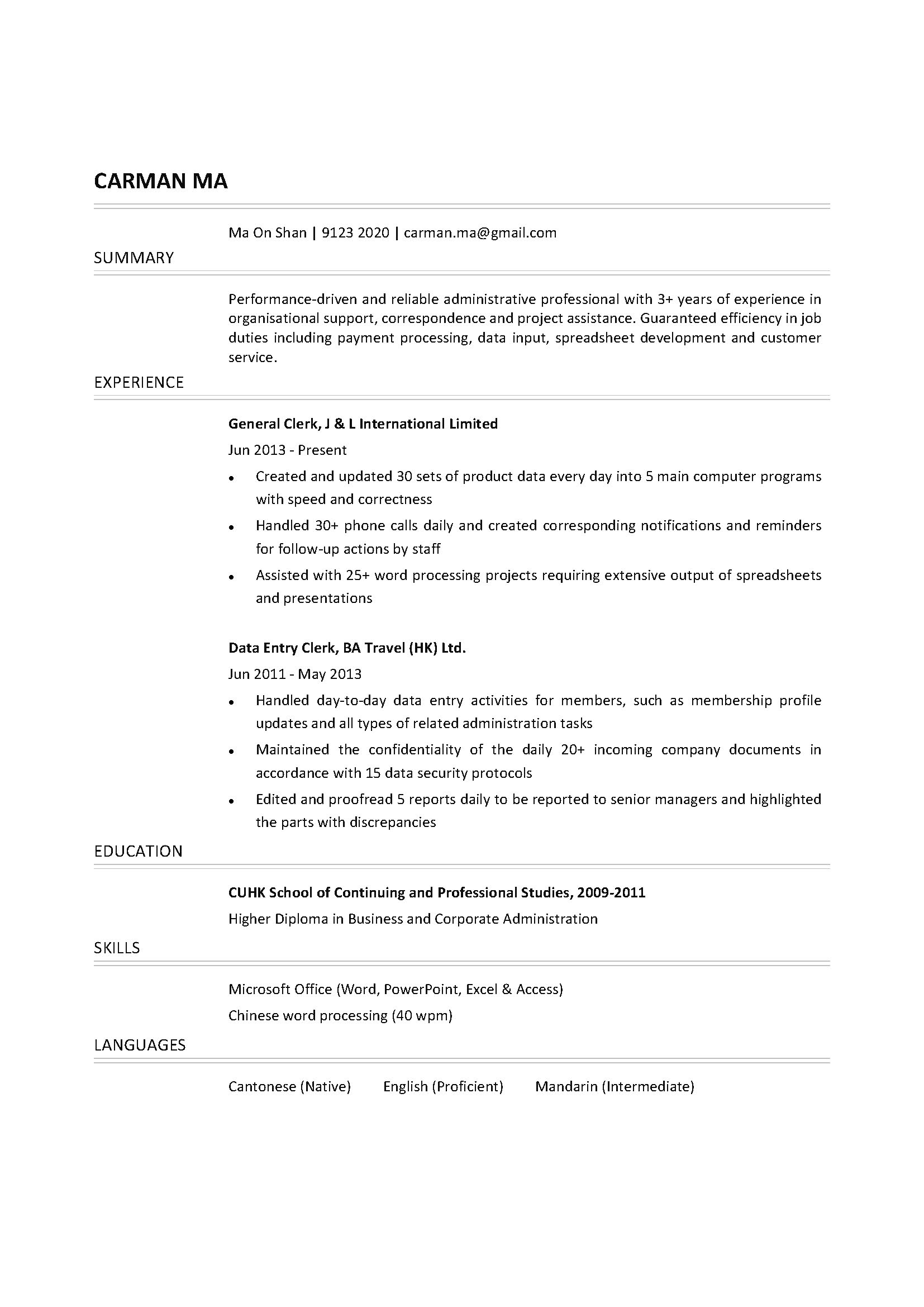 General Clerk CV
