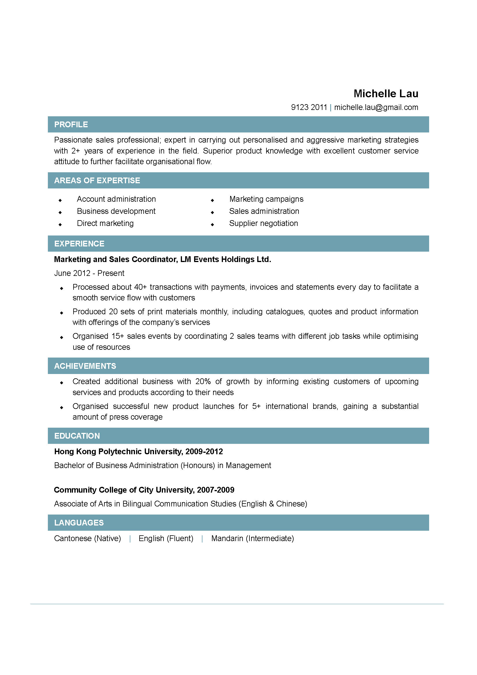 Sales Coordinator CV CTgoodjobs Powered By Career Times