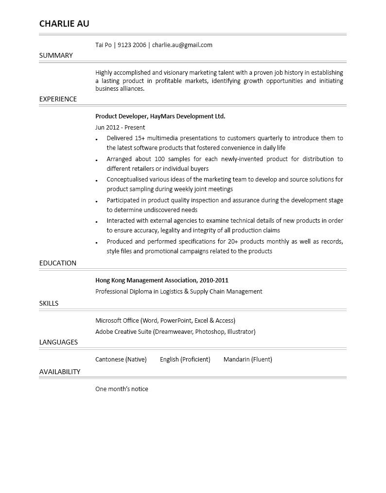 Product Developer CV